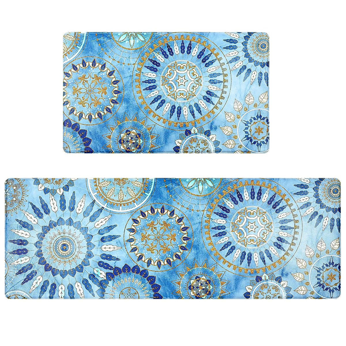 FRAMICS Boho Kitchen Rugs and Mats Cushioned Anti-Fatigue Kitchen Rug, Waterproof Non-Slip Kitchen Mats and Rugs, Memory Foam Bohemian Kitchen Floor Mat for Home Office Laundry, 18" x 48" + 18" x 30"