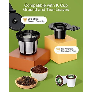 Hot and Iced Coffee Maker for K Cups and Ground Coffee, 4-5 Cups Coffee Maker and Single-serve Brewers, with 30Oz Removable Water Reservoir, 6 to 24Oz Cup Size, Pot and Tumbler Not Included, Black