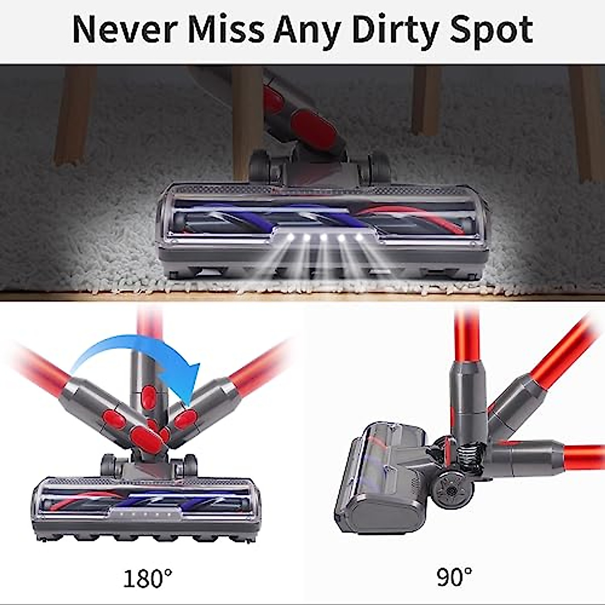 Laymi Motorhead Hardwood Floor Attachment for Dyson V7 V8 V10 V11 V15 Vacuum Cleaners with LED Headlights, Roller Cleaner Head Replacement Parts (D009)
