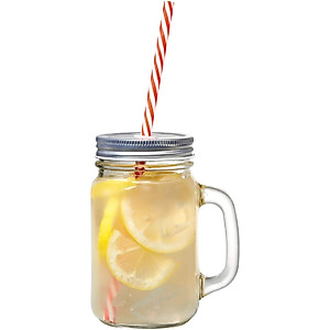 Starfrit 2-Pack Mason Jar Mugs with Reuseable Straws, Clear