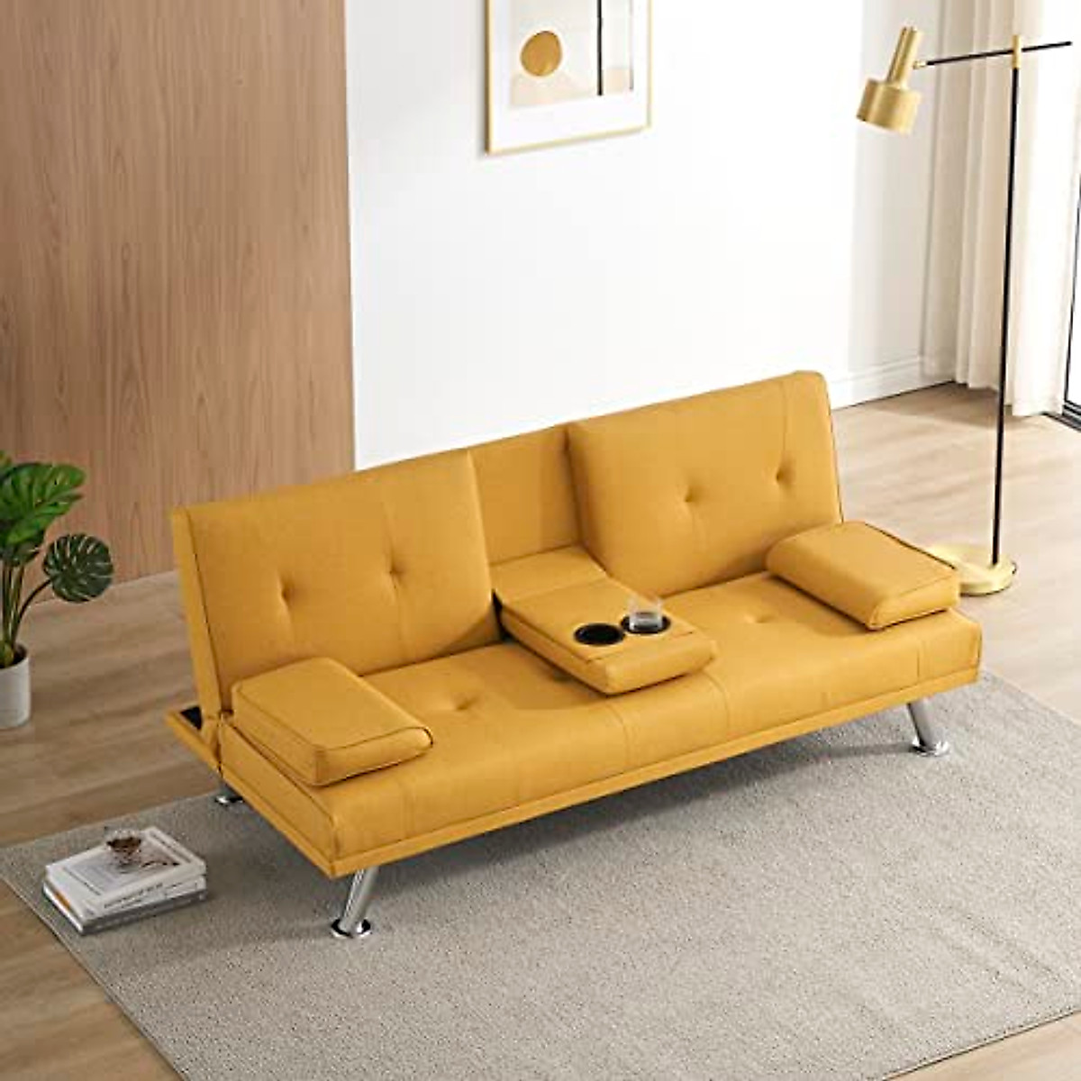 ERYE Oversized Single Sectional Sofa Couch Corduroy Upholstered Modular Sleeper Sofabed,Deep Seat Chaise Daybed with Movable Ottoman and 3 Pillows for Living Room
