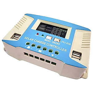 JNJ Solar Charge Controller, Solar Panel Battery Intelligent Regulator with Dual USB Port 12V/24V PWM Auto Paremeter Adjustable LCD Display (20A)