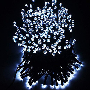 Dolucky Solar Christmas Lights, 8 Modes Solar Powered String Lights, 72ft 200LED Waterproof White Solar Christmas Light Outdoor Outdoor for Fence Balcony Home Trees Holiday Party Decor (White, 2pack)