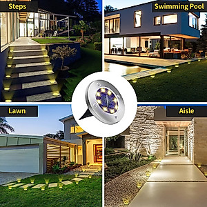 Aogist Solar Ground Lights 12 Packs, 8 LED Solar Garden Lights, Waterproof Outdoor Solar Disk Lights, In-ground Outdoor Landscape Lights for Pathway Yard Walkway Patio Lawn Path (Warm White)