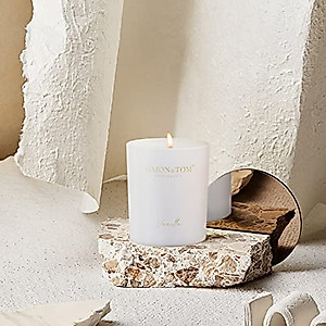 Simon&Tom Highly Scented Premium Vanilla Candle 10 Oz - 100 Hour Burn - Natural Organic Soy Wax - Aromatherapy Glass Candle Jar - Candle Jar with Matte White Gift Box for Home & Office - Vegan