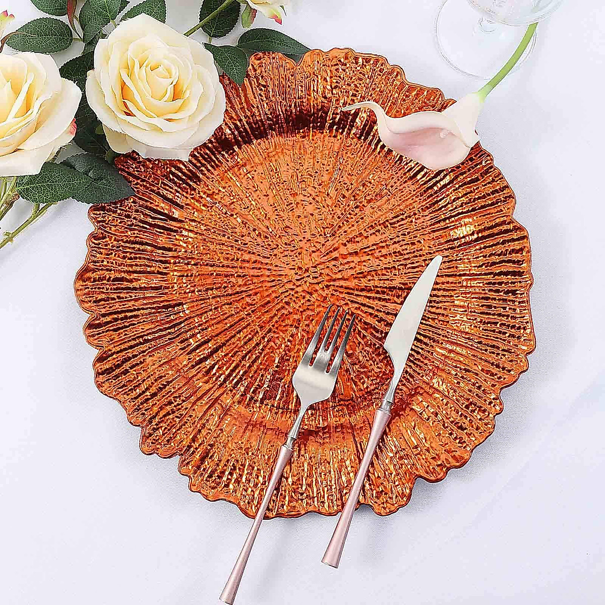 Tiger Chef Charger Plates - Orange Plate Chargers for Dinner Plates - Wedding Décor Place-mats (6, Orange Reef)