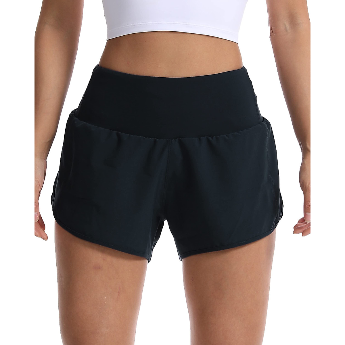 Kcutteyg Running Shorts for Women with Liner High Waisted Lightweight Womens Workout Shorts with Back Pocket- 4" (Black, S)