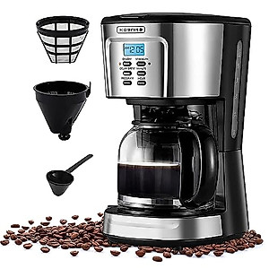 12 Cup Coffee Maker,Programmable Coffee Machine & Ice Tea Maker with Glass Carafe,4-12 Cups Drip Coffee Pot,900W Quick Brew,Auto Keep Warm,Anti-Drip,Brew Strength Control,Small Coffe Maker for Home and Office,Stainless Steel