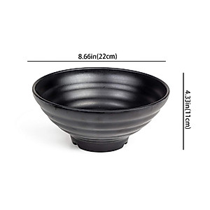 Asian Home 60 Ounce Large Melamine Japanese Ramen Noodle Soup Bowl Hard Plastic Dishware for Udon Soba Pho Asian Noodles - 8.66" x 4.33" (4 Bowls)