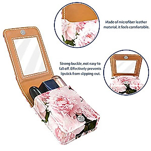 Makeup Lipstick Case For Outside Beautiful Peony Flowers Pink Romantic Portable Lipstick Organizer With Mirror Ladies Mini Makeup Bag Takes Up To 3 Lipstick