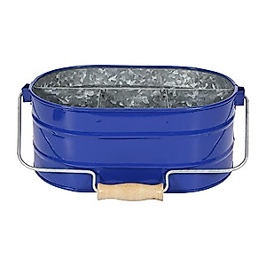 Homebia Designs Galvanized Metal Caddy with 4 Compartments, Rustic Farmhouse Kitchen Indoor Outdoor Utensil Holder, Multipurpose Storage Bin, Metal Garden Planters - 12 Inch - Navy