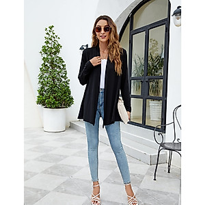 Newchoice Women's Casual Lightweight Cardigans Long Sleeve Soft Drape Open Front Black Dusters (Black, XL)