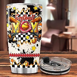 HUBUPU Checkered Water Funny Modern Mother Tumblers Simply Mama For Coffee Cups Women Mothers Simple, Softball Gifts, Tumbler 20 Oz With Lid And Straw, Softball Mom Colorful