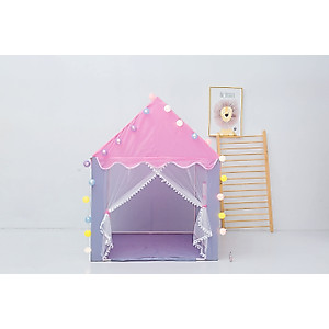 Pink Castle Playhouse Kids Play Tents Girls Princess Tent for Children, with Ball Lights
