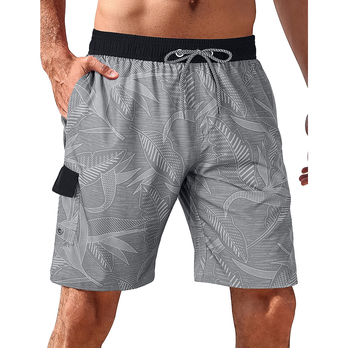 BOJIN Mens Swim Trunks Quick Dry Swim Shorts Mesh Lining Bathing Suits Swimwear Beach Shorts BS017 Grey L