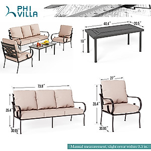 PHI VILLA 4 Pieces Extra Large Patio Outdoor Furniture Sets, Heavy Duty Patio Conversation Sets for 5, 1x 3-Seat Outdoor Sofa, 2 Armchairs and 1 Coffee Table for Backyard, Porch and Garden