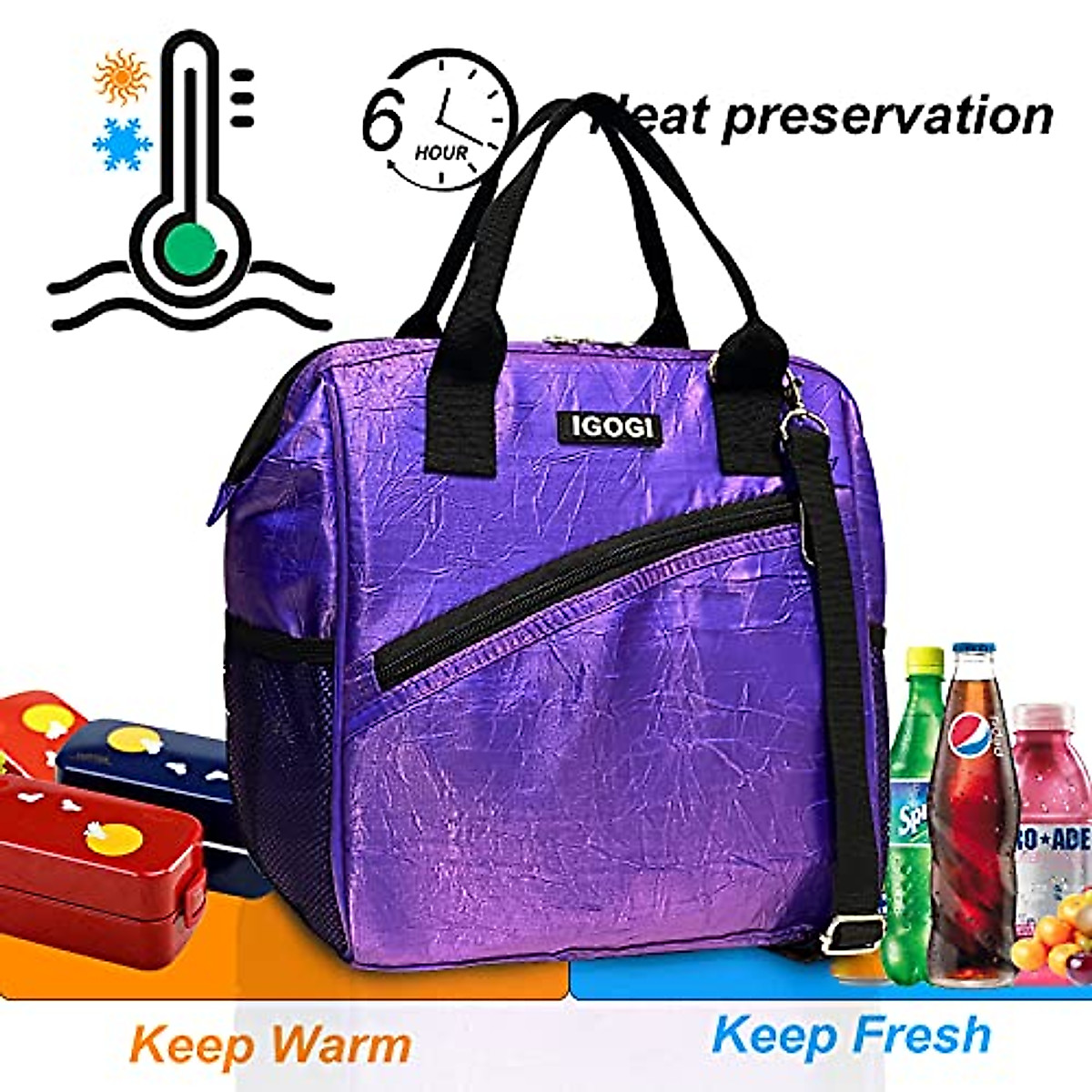 Lunch Bag with Leak Proof Material, Insulated Lunch Box for women/men, Tote Cooler Bag for Work/Picnic/Hiking/Beach/Fishing (Wrinkle Blue)