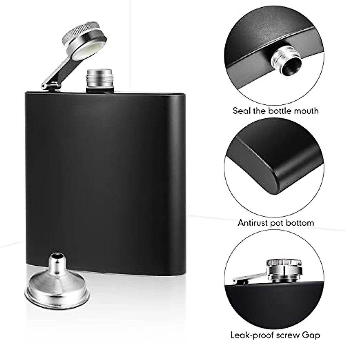 20 Pieces Stainless Steel Hip Flask Matte Black Flask Set Leak Proof Drinking Liquor Flask Metal Hip Flask with 20 Pieces Funnel for Men Women Drinking Alcohol Whiskey Wine Wedding Party Supply (6 oz)