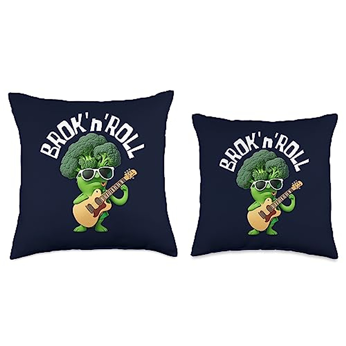 Rocking Broccoli Playing Guitar Gift & Tees Broccoli Rock Music Pun Veggie Vegetable Vegetarian Throw Pillow, 16x16, Multicolor
