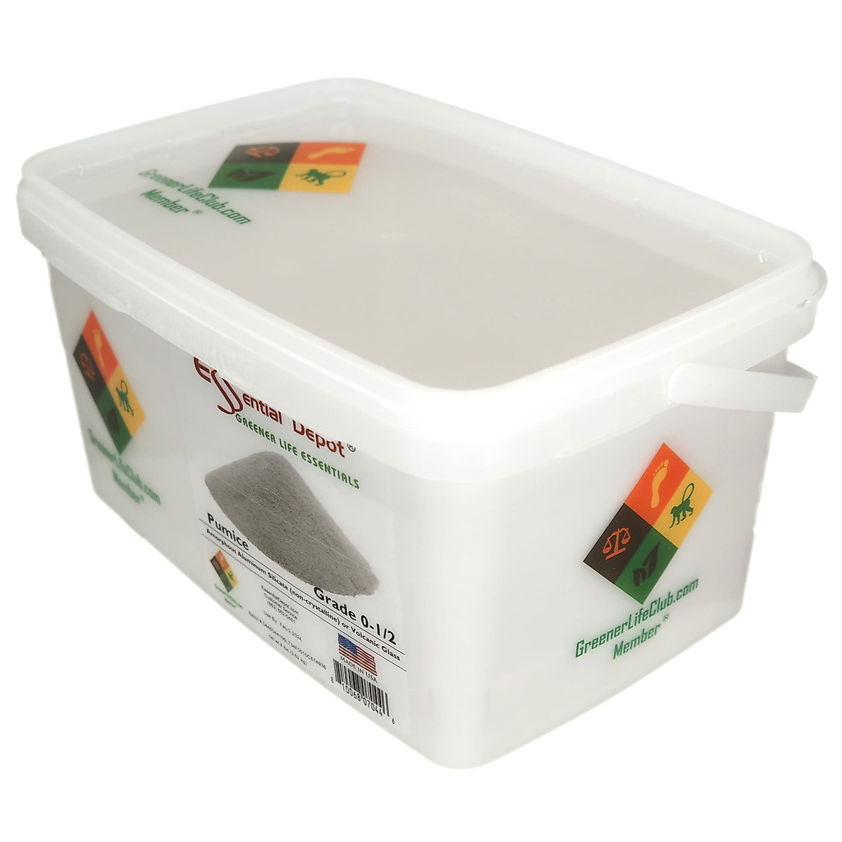 PUMICE - 8 LBS nt wt - Grade: 0-1/2 - dry - granules - exfoliant for scrubs, soaps, toiletries - USA Made - Greener Life Club Box