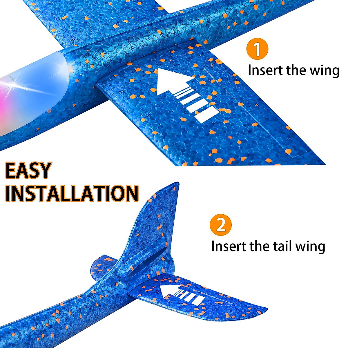 2 Pack LED Light Airplane,17.5" Large Throwing 2 Flight Mode Glider Plane,Flying Toy for Kids,Gifts for 3 4 5 6 7 8 9 Years Old Boy,Outdoor Sport Toys Birthday Party Favors Foam Airplane