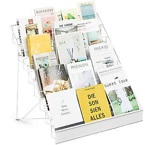 Gisafai 8 Tier Metal Greeting Card Display Magazine Display Rack Wire Countertop Rack for Literature Card Display Rack Comic Book Display Wider for Literature Books Cards Brochures Magazines Arts Dvd