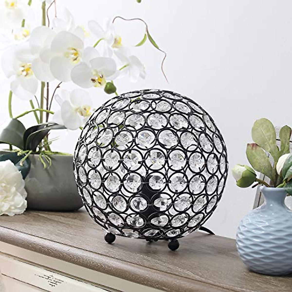 Elegant Designs LT1026-RBZ 8" Elipse Crystal Collection Metal Crystal Ball Sequin Table Desk Lamp for Accent Lighting, Décor, Living Room, Restoration Bronze