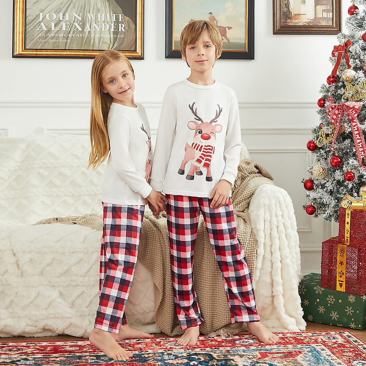 OAKFashion Christmas Family Pajamas Holiday Christma Pajama Family Matching Pjs Set Cute Sleepwear Elk Xmas Jammies for Couples Youth(#A311, Mom, XL)