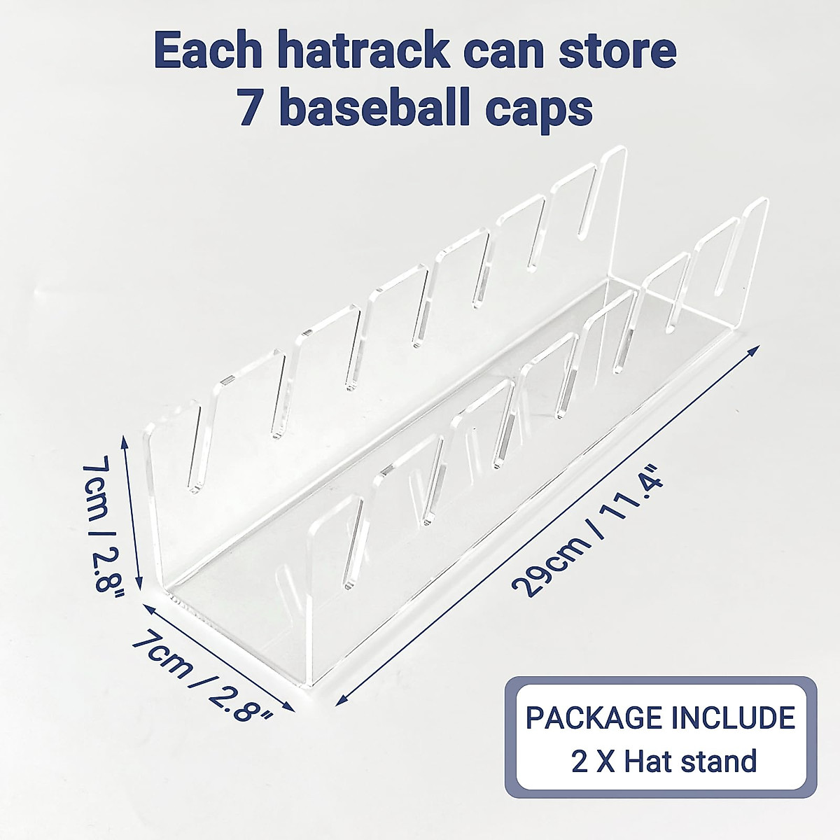 CHENYAOAI 2 Pack Hat Stand for Baseball Caps Display and Organizer, No Install Acrylic Hat Holder for 14 Baseball Caps for Bedroom, Closet, Dresser 2024 New (Clear)