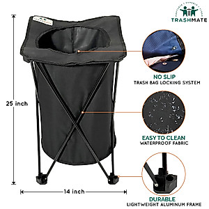TrashMigo Portable Trash Can - Collapsible, Indoor/Outdoor Trash Bag Holder for Garbage - Durable Trashcan for Beach, Camping, Tailgate, Picnic and More... (Black) (01)