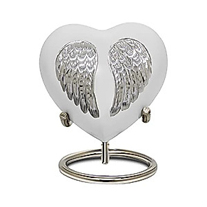 White Heart Keepsake Urn - Angel Heart Urn for Human Ashes - Handcrafted Angel Urn Heart - Honor Your Loved One with Mini Cremation Urn - Heart Shaped Urn Angel Wings - Small Urn for Baby & Infants
