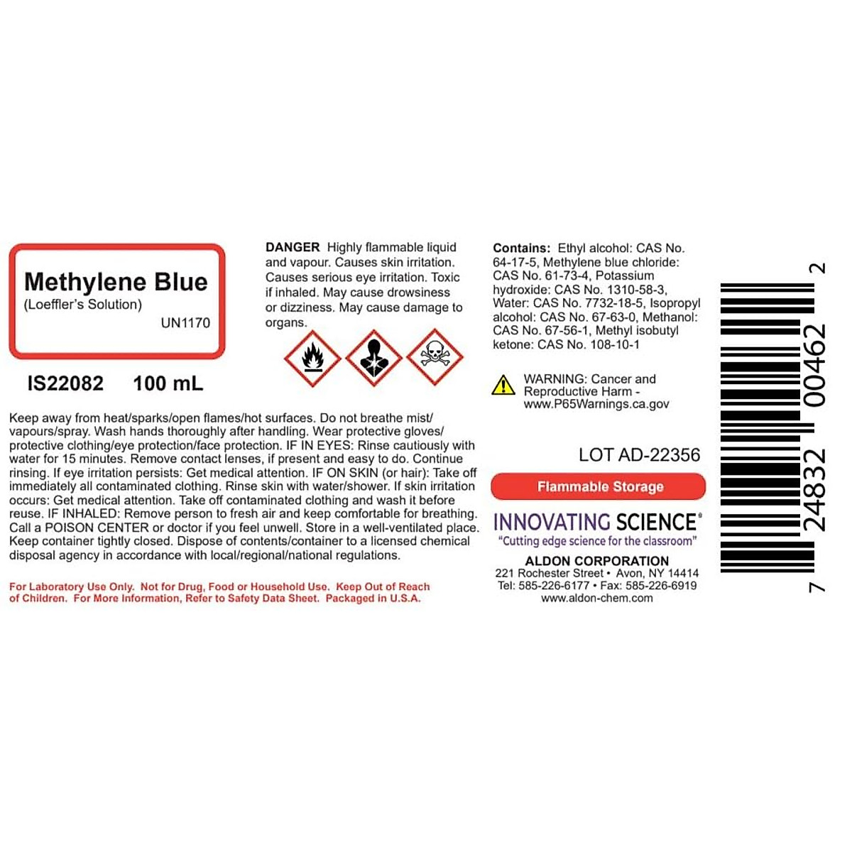 ALDON Innovating Science Methylene Blue (Loeffler's) Solution, 100mL - The Curated Chemical Collection
