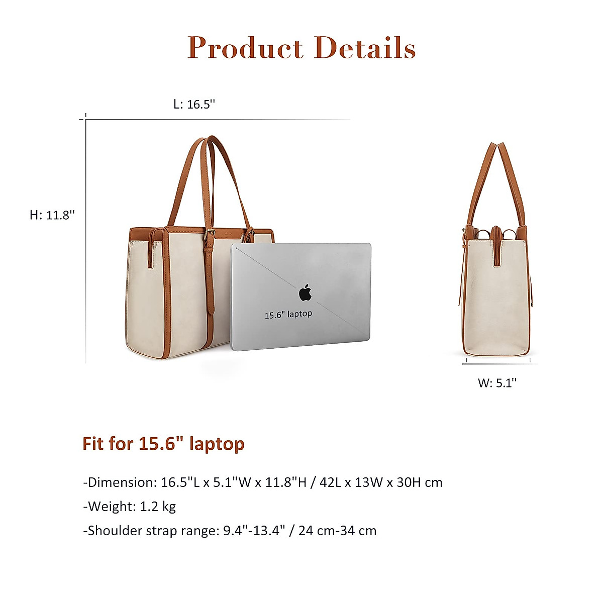 ECOSUSI Laptop Bag For Women 15.6 Inch Work Tote Bags PU Leather Computer Purse For Business Office With 3 Layer Compartments