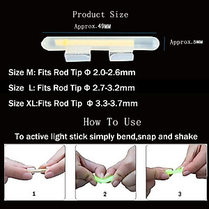 QualyQualy Clip-On Fishing Glow Sticks for Pole, Fishing Lights for Rods, Fishing Pole Light Sticks Bulk Kit 20 Pcs (10Packs L 2.7-3.2mm)