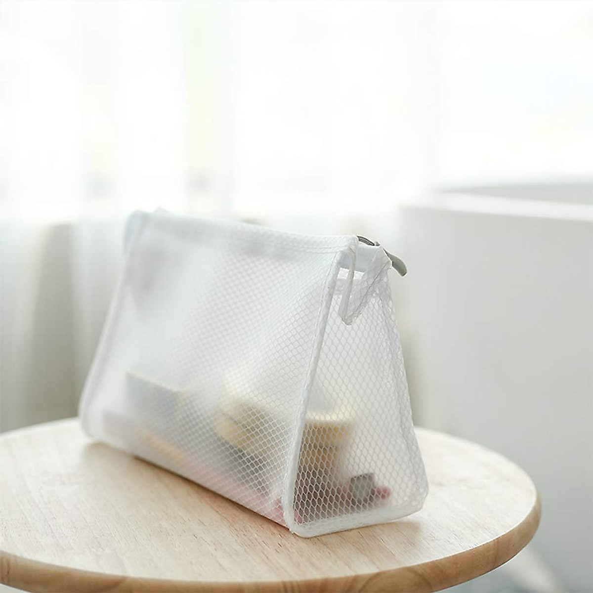 Cabilock 1pc Waterproof Cosmetic Bag White Makeup Bag Zipper Mesh Pouch Waterproof Makeup Bag Zipper Cosmetic Purse Mesh Bag Travel