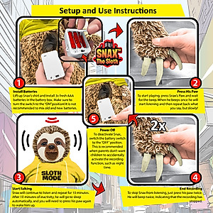 SNAX The Sloth Official 2023 Version, Talking Plush Sloth Toy for Kids, Cuddly Sloth Stuffed Animal That Talks Back Slowly for Boys and Girls, Moving Eyes & Mouth, with Book + Red Shirt