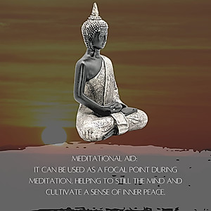 Bellaa 28526 Rustic Buddha Statue Japanese Style Zen Garden Sculpture Figurine Meditating Sitting Dhyana Mudra Lotus Pose Yoga Altar Peace Harmony Home Decor 8 inch