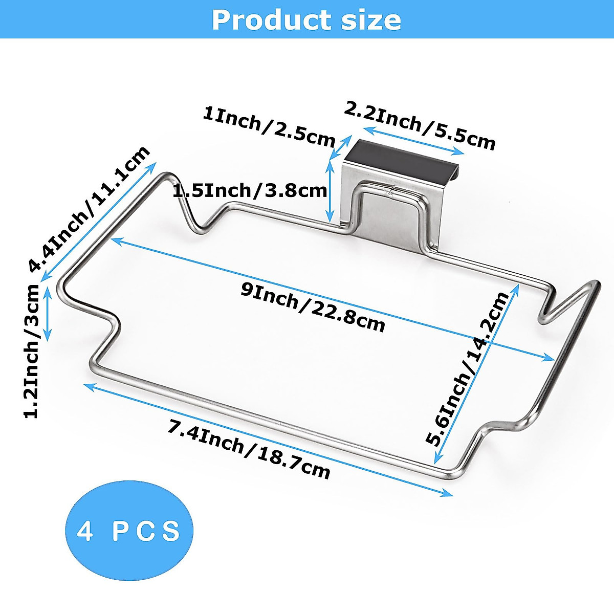 WOPPLXY 4 Pcs Stainless Steel Trash Bag Holder for Kitchen Cabinets Doors and Cupboards, 9.25 x 6 x 1.77 Inch Under Sink Bag Holder for Plastic Bags, Garbage Bag Holder for Cabinet