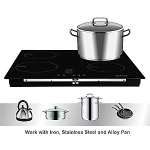 NOXTON Induction Cooktop, Electric Stove Built-in 4 Burners Induction Cooker Black Glass with Touch Control Child Lock Timer Hard Wire Easy Cleaning 6400W 220~240V