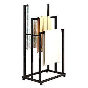 HAHRIR Black Metal 3-Tiers Stainless Steel Towel Racks ,Freestanding Towel Holder for Bathroom Accessories Organizer，for Bath Storage & Hand Towels&Washcloths& Blanket Rack