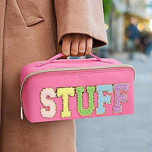 Futuredream Makeup Bag - Large Capacity Travel Cosmetic Bag, Portable Nylon Waterproof Women Travel Makeup Bag Organizer，With Handle And Divider Letter Patch Cosmetic Bag Rose Red