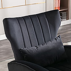 DM Furniture Velvet Rocking Chair Upholstered Nursery Glider Rocker for Baby Comfy Nursing Armchair Side Accent Chair for Living Room Bedroom, Black