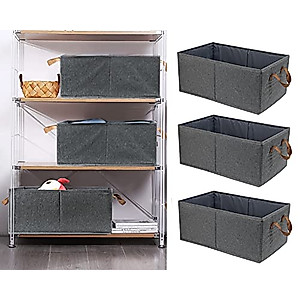 Pack of 3 Large Capacity Storage Bins Closet Organizer System, Sturdy Foldable Storage Boxes for Organizing Clothing, Sheets, Toys, Books - Shelf Organizer Shelves Basket Storage Bin
