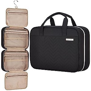 BELALIFE Large Hanging Travel Toiletry Bag for Women, Makeup Brush Holder with Hook, Toiletry Organizer Case for Toiletries Accessories, Black
