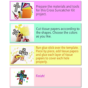 VHALE Suncatchers Craft 3 Sets (9 Cutouts) w Tissue Papers Stained Glass Effect Paper Sun Catcher Kit, Window Art, Classroom Crafts, Creative Art Projects, Kids Party Favors (Cross)
