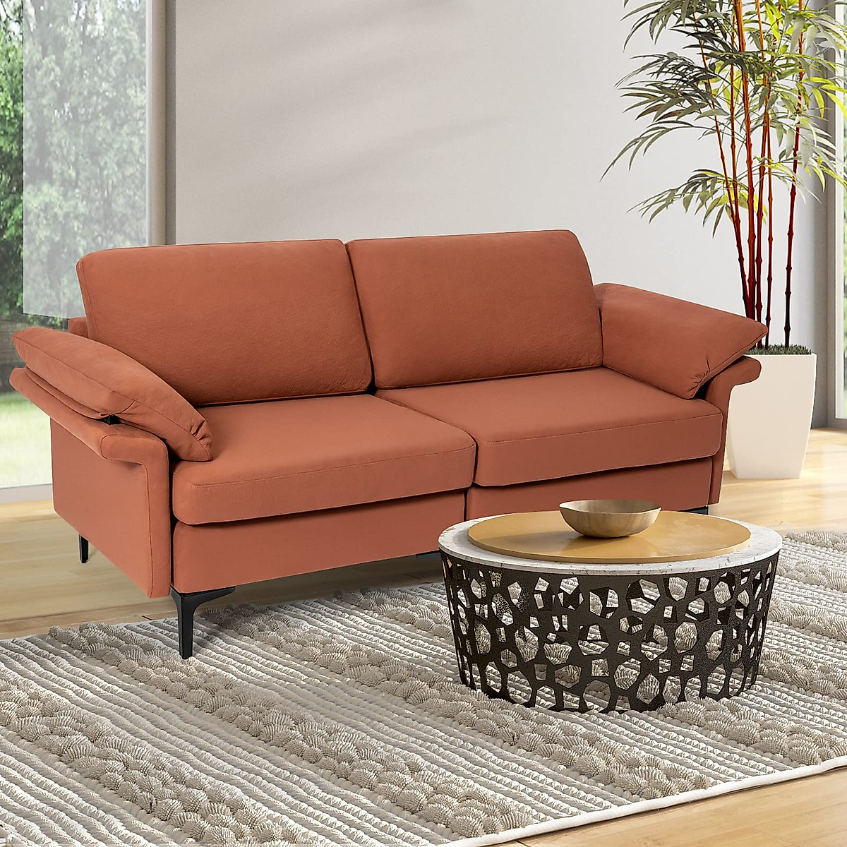Giantex 72.5" L Loveseat, 2-Seat Sofa Couch with Removable Armrest Pillows, Metal Frame Legs, Comfy Cushions, Modern Furniture for Living Room Reception Room Office, Easy Assembly, Red