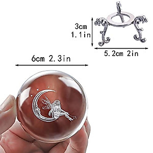 60mm(2.3inch) Moon & Fairy Crystal Ball Paperweight 3D Laser Engraved Quartz Glass Ball Sphere Table Decor Crafts