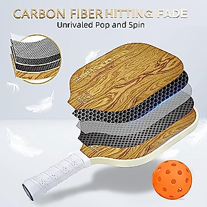 13 mm Pickleball Paddles Set of 2, 2023 USAPA Approved, Carbon Fiber Surface (CHS), Polypropylene Honeycomb Core, Anti-Slip Sweat-Absorbing Grip, 4 Pickleball, Portable Carry Bag (Wood Grain)