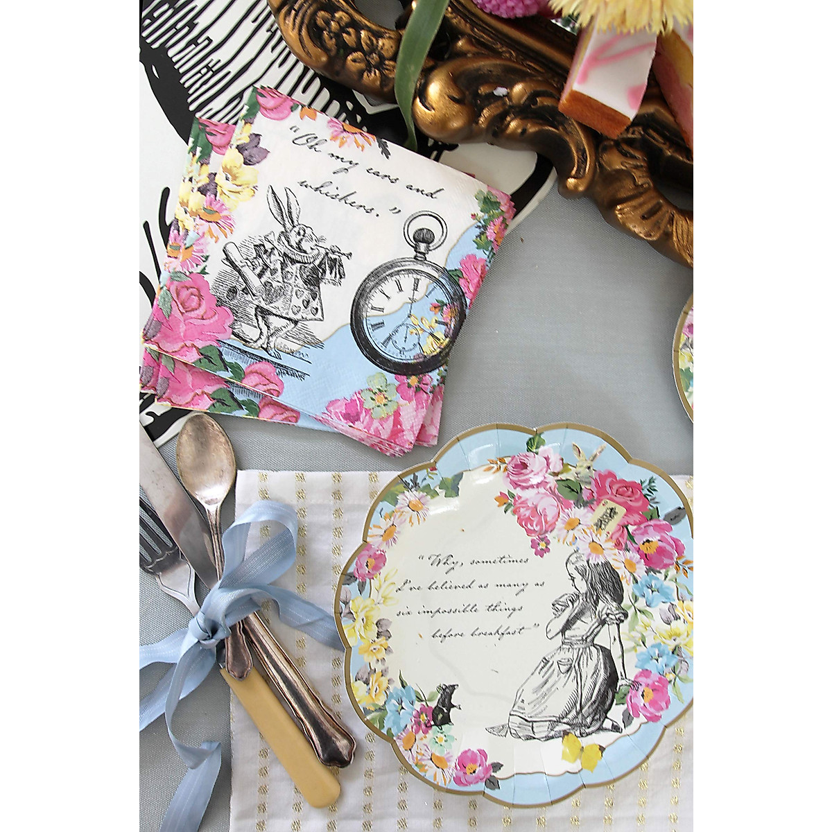 Talking Tables Pack of 24 Alice in Wonderland Themed Disposable Paper Plates | Supplies for Mad Hatter Tea Party, Birthday, Baby Shower, Mother's Day,Pink, 7"