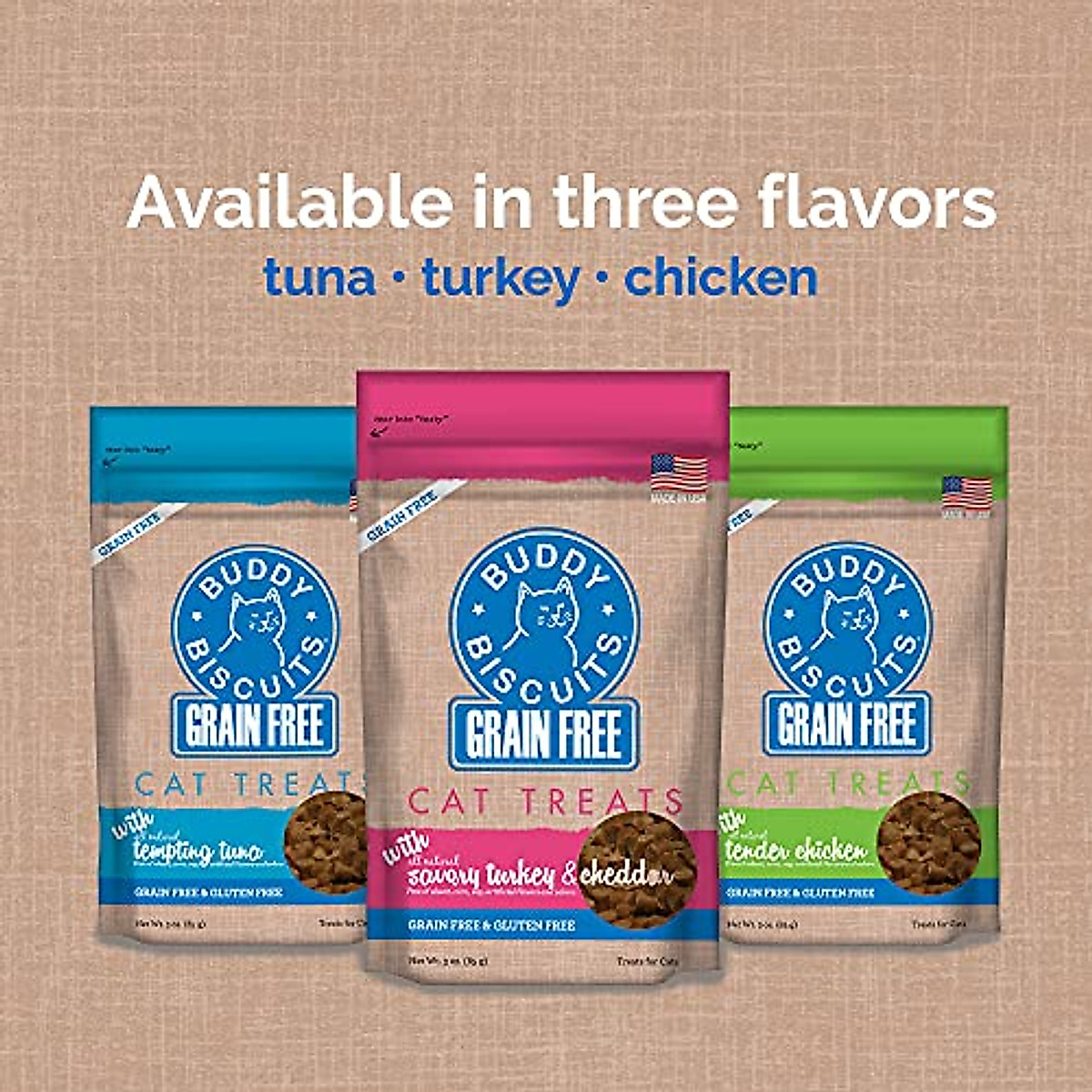 Buddy Biscuits 3 oz. Pouch of Grain Free Soft & Chewy Cat Treats Made with Natural Temping Tuna